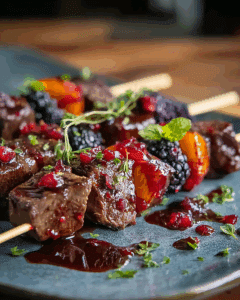 Venison Skewers with Raspberry Habanero Glaze