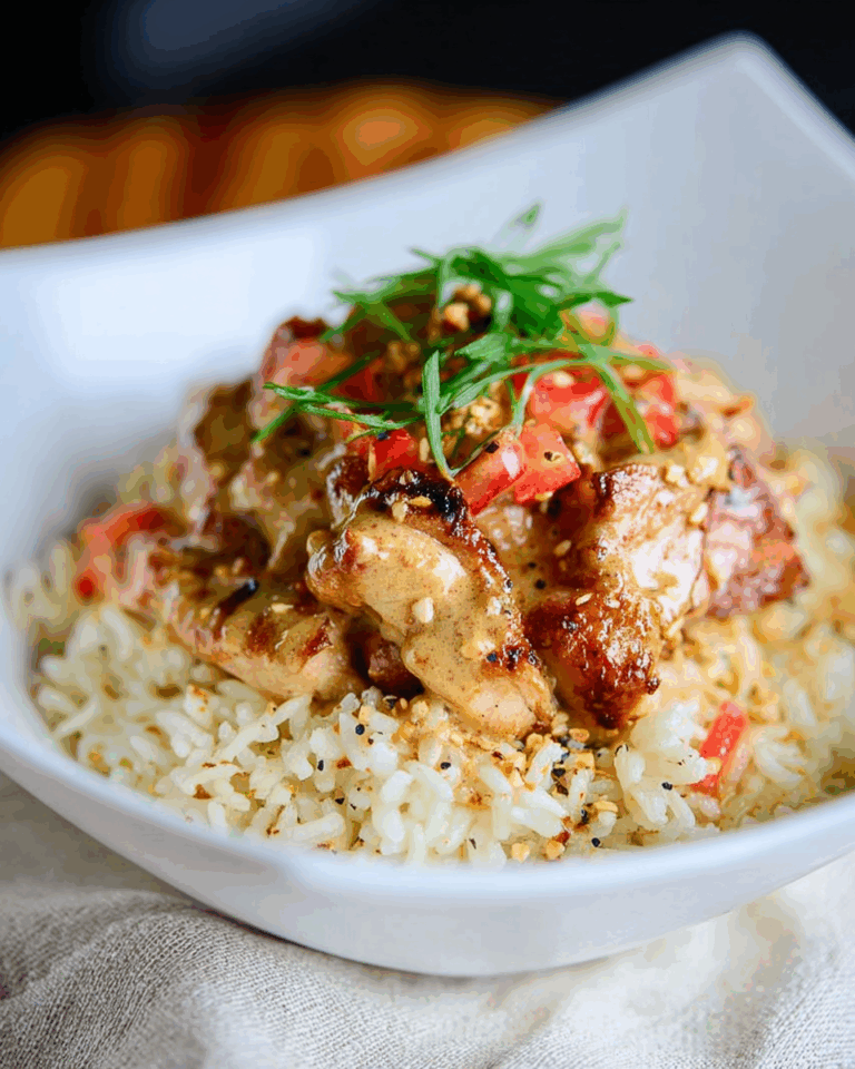 Creamy Honey Garlic Chicken over Spicy Cajun Rice